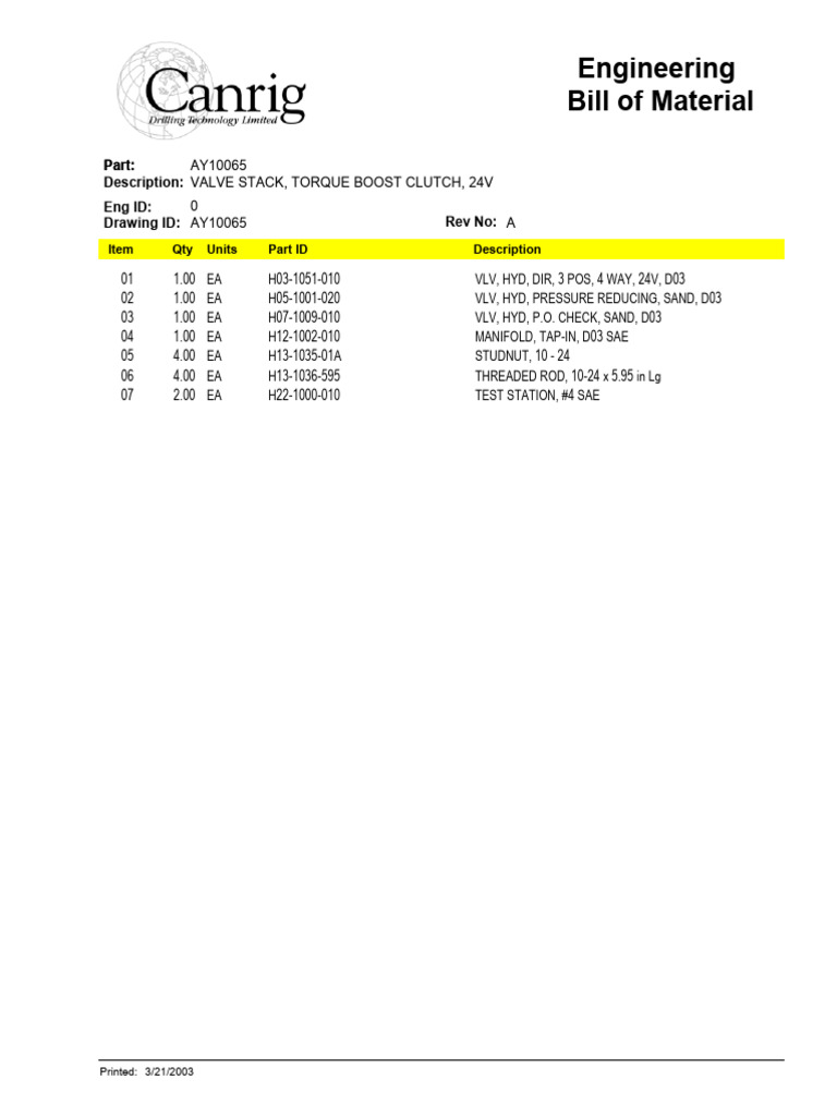 Engineering Bill of Material-112-222 | PDF | Washer (Hardware) | Manufactured Goods