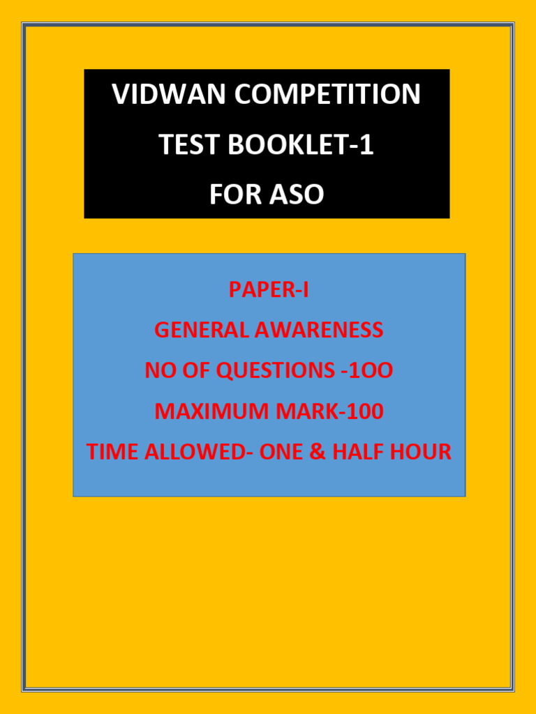 ASO General Awareness Test Booklet | PDF | Recession | Laser
