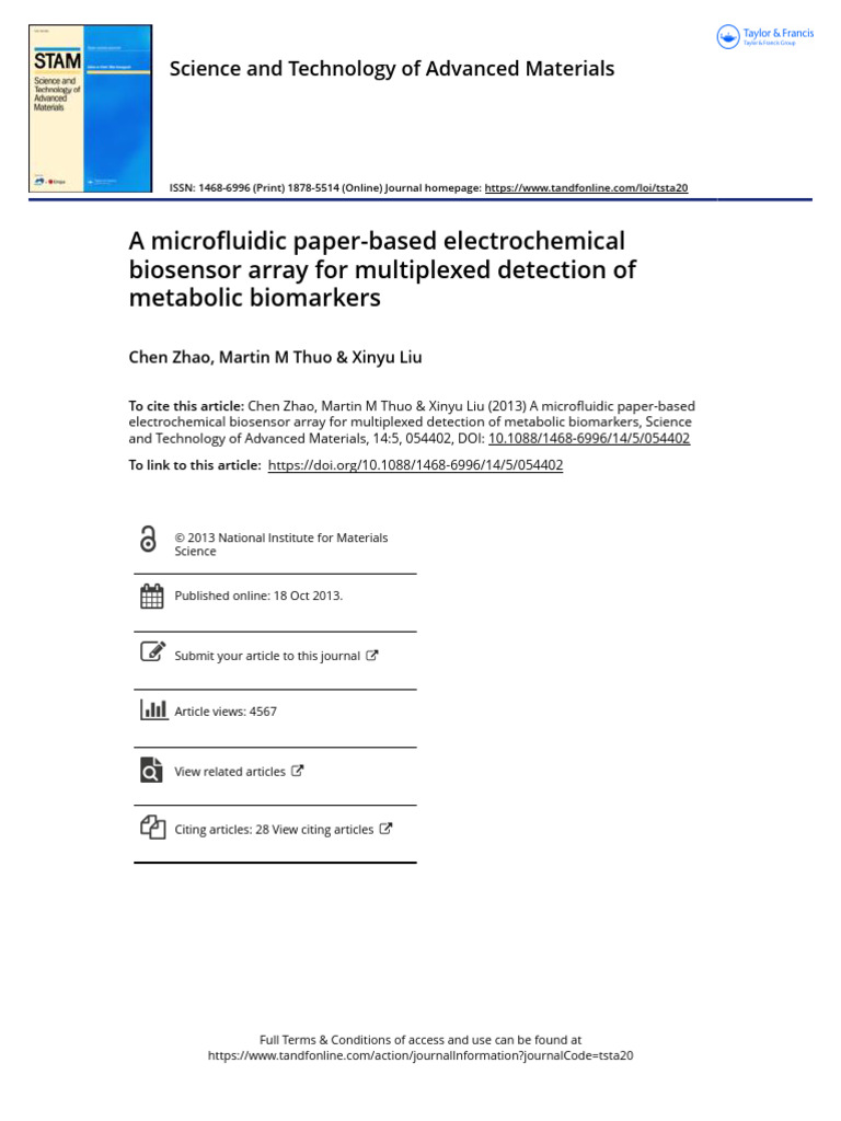 A Microfluidic Paper Based Electrochemical Biosensor Array For Multiplexed Detection of ...