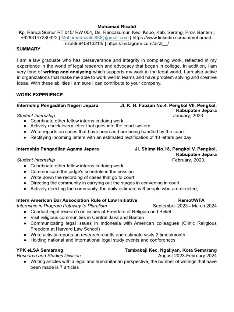 CV Muhamad Rizaldi (Update March) | PDF | Justice | Crime & Violence