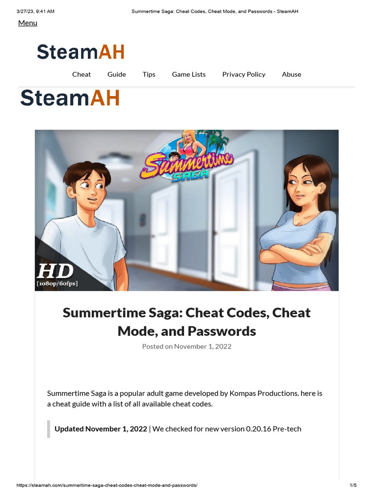Summertime Saga - Cheat Codes, Cheat Mode, and Passwords - SteamAH | PDF | Cheating In Video ...