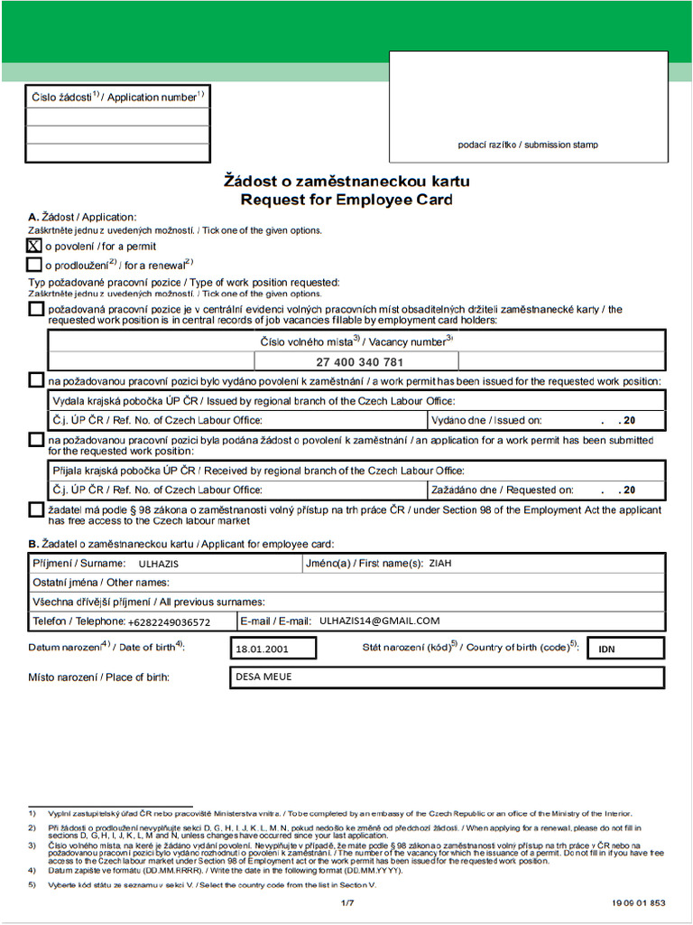 Green Form - Electromechanic Skoda - Ziah Ulhazis | PDF
