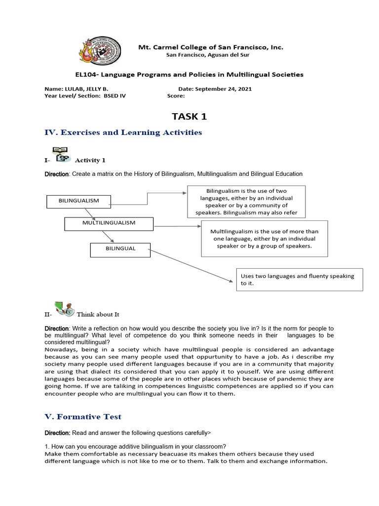 Task 1 | PDF | Multilingualism | Fluency