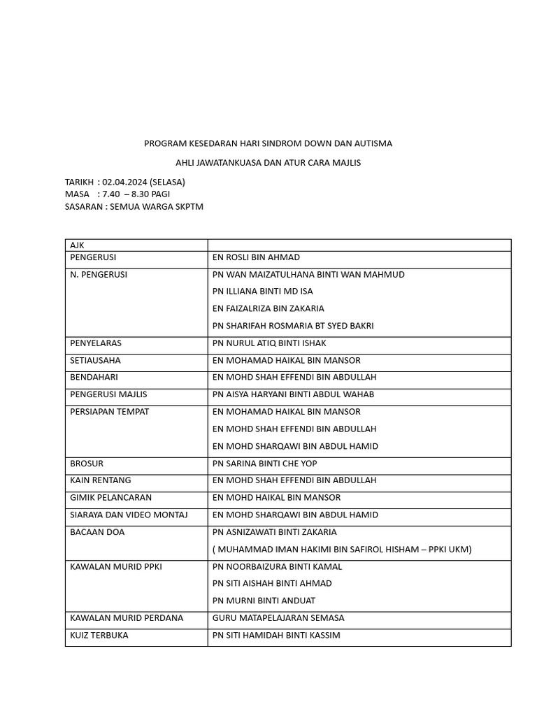 Program Kesedaran Hari Sindrom Down Dan Autisma | PDF