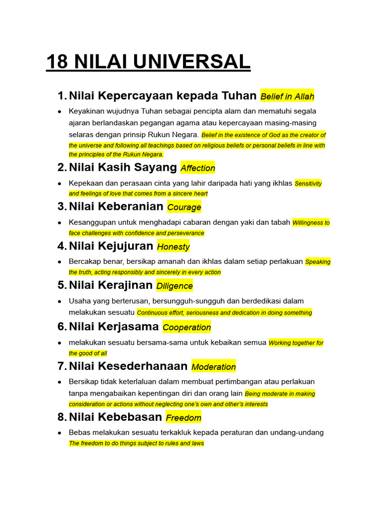 18 Nilai Universal | PDF