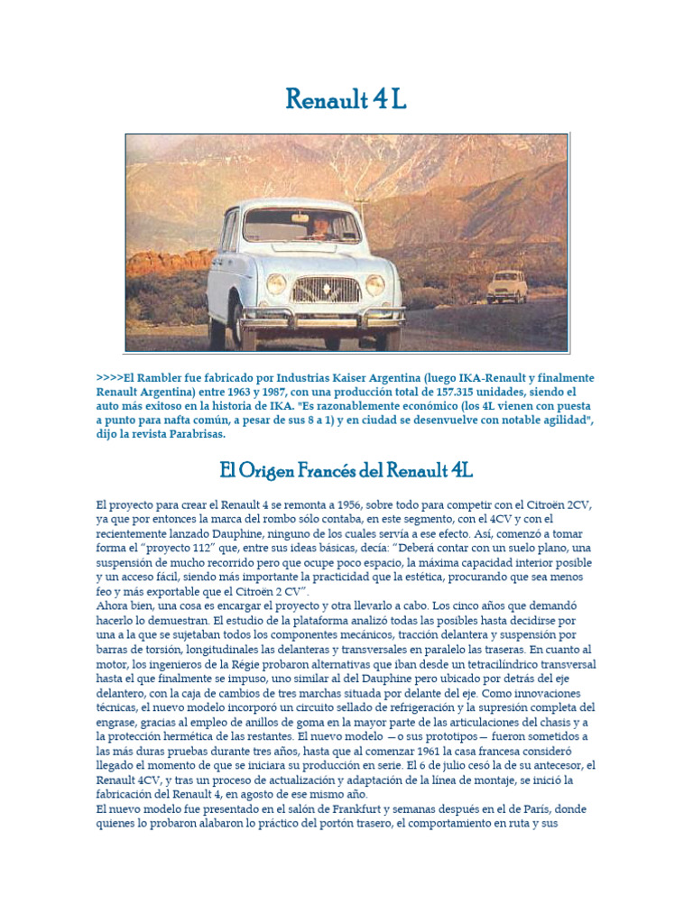 Historia del Renault 4L en Argentina | PDF | Direccion | Eje