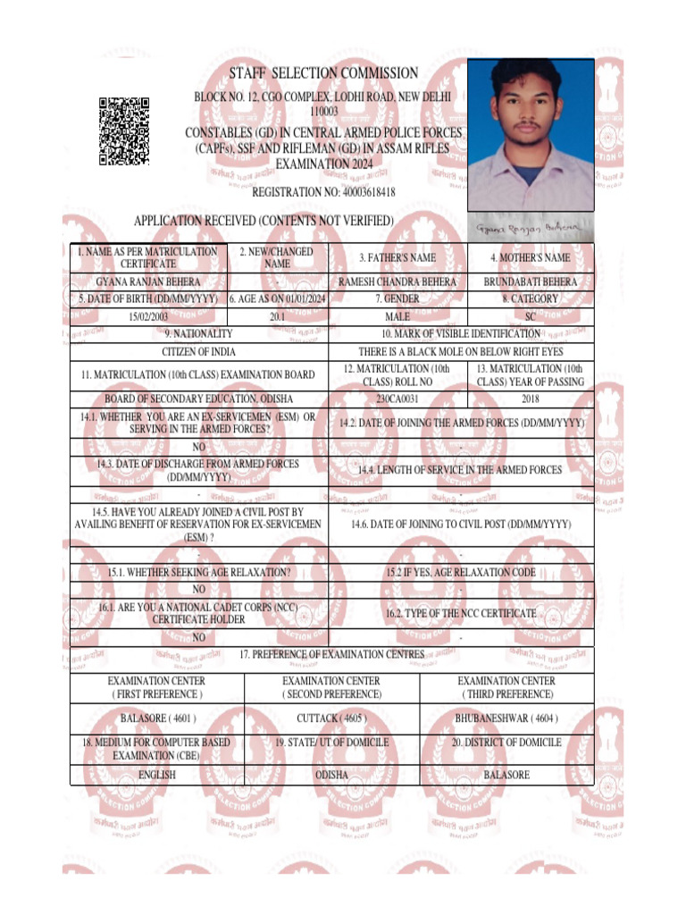 CAPF Constable GD Exam 2024 Application | PDF