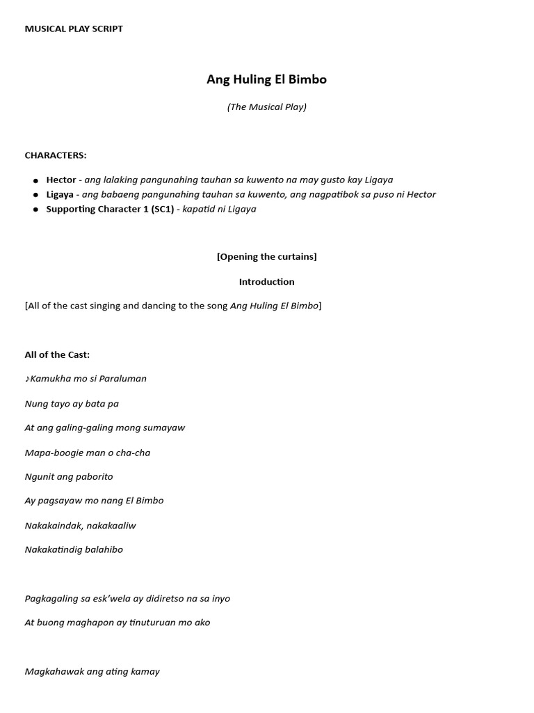 Musical Play Script (Ang Huling El Bimbo Musical Play Inspired) | PDF
