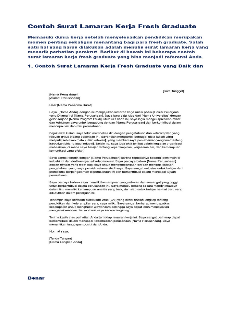 Contoh Surat Lamaran Kerja Fresh Graduate 1 | PDF