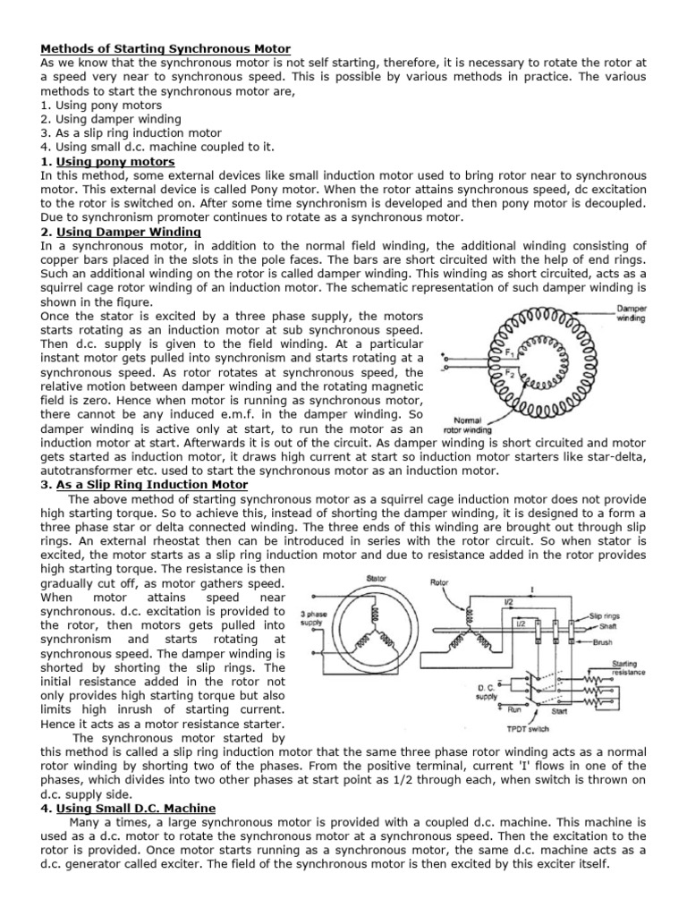 Methods of Starting Synchronous Motor | PDF | Electric Motor | Electric ...