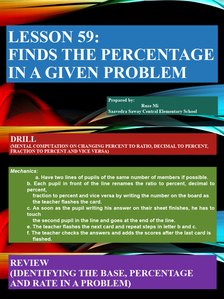 MATH 5 PPT Q3 - Lesson 59 - Finding The Percentage in A Given Problem ...