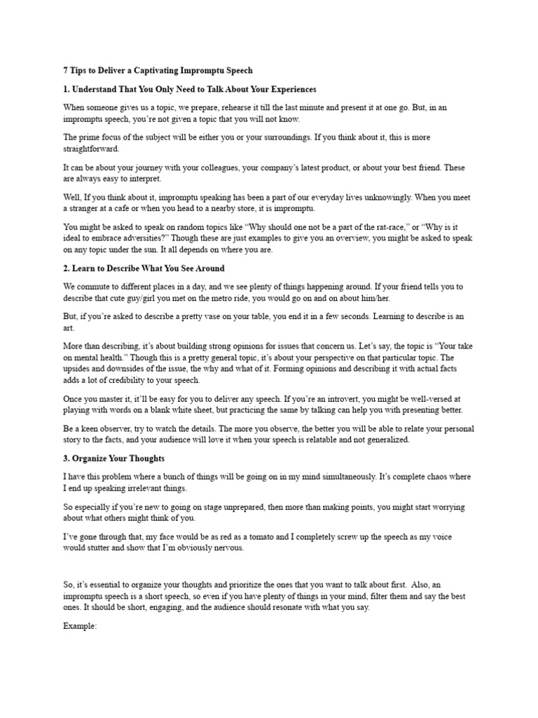 7 Tips To Deliver A Captivating Impromptu Speech | PDF | Mental Health ...
