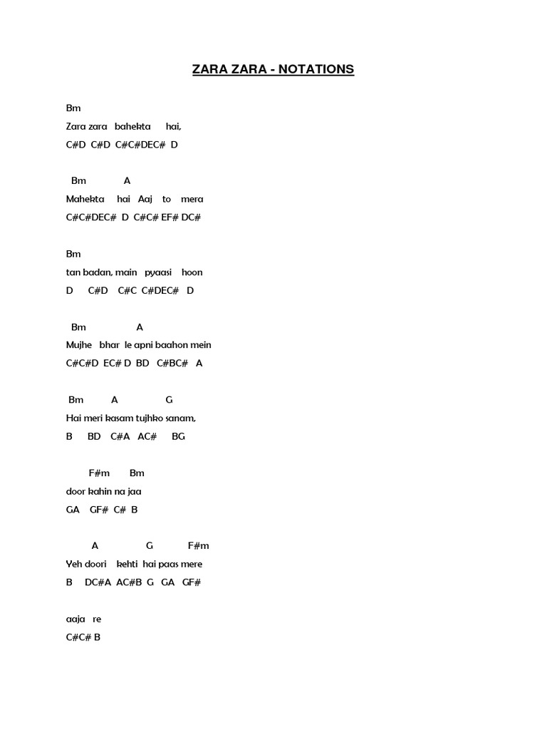 Zara Zara Song Notations and Chords | PDF