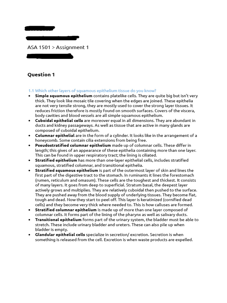 ASA 1501-Assignment 1 | PDF | Action Potential | Epithelium
