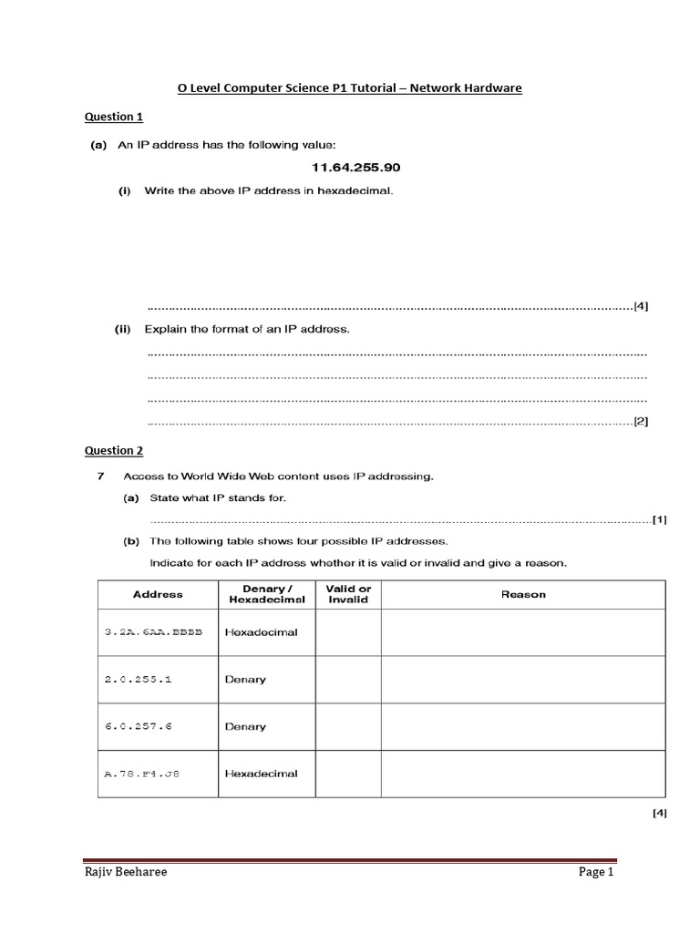 O Level Computer Science P1 - Network Hardware | PDF O Level Computer Science P1 - Network Hardware | PDF