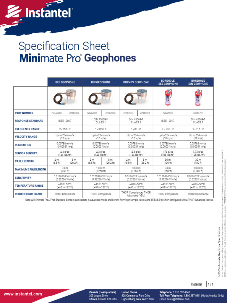 M7065 Minimate Geophone Specifications-Rev 03 | PDF