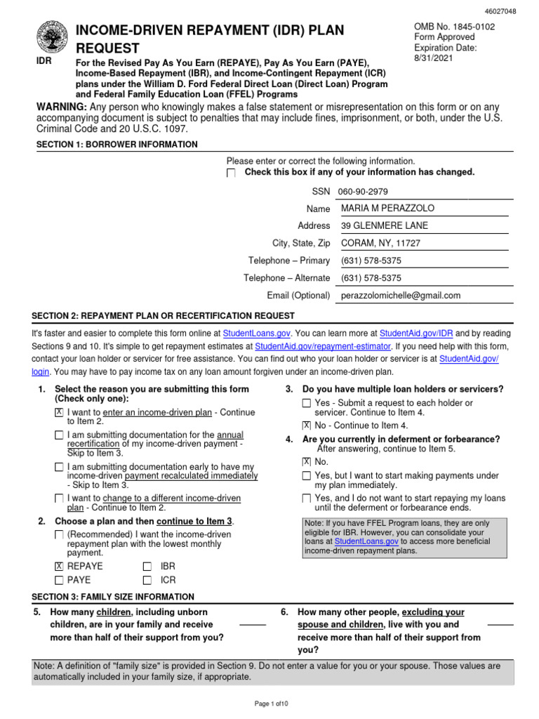 Income-Driven Repayment Application Form | PDF | Debt | Personal Finance