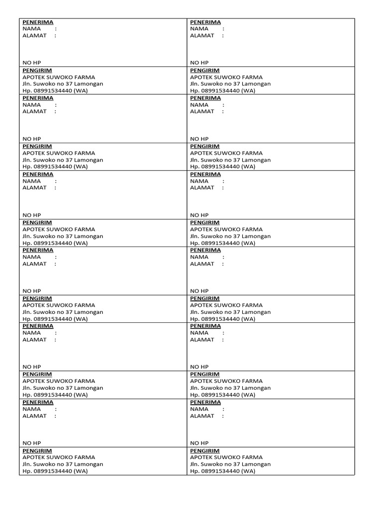 Form Label Pengiriman | PDF