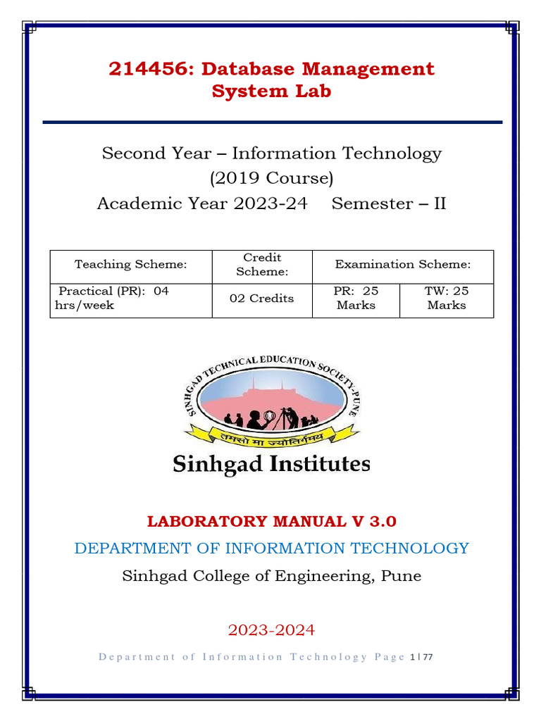 DBMS Lab Manual for IT Students 2023 | PDF | Relational Database | Sql