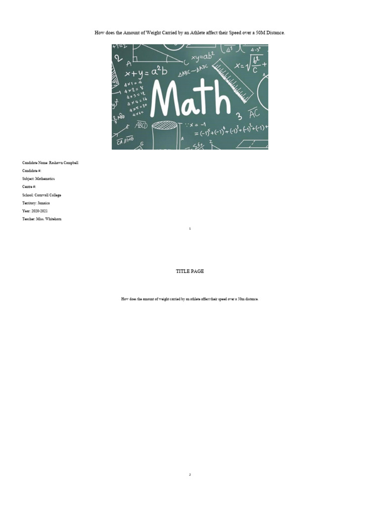New Maths Sba Document - 0.1 | PDF | Mass | Force