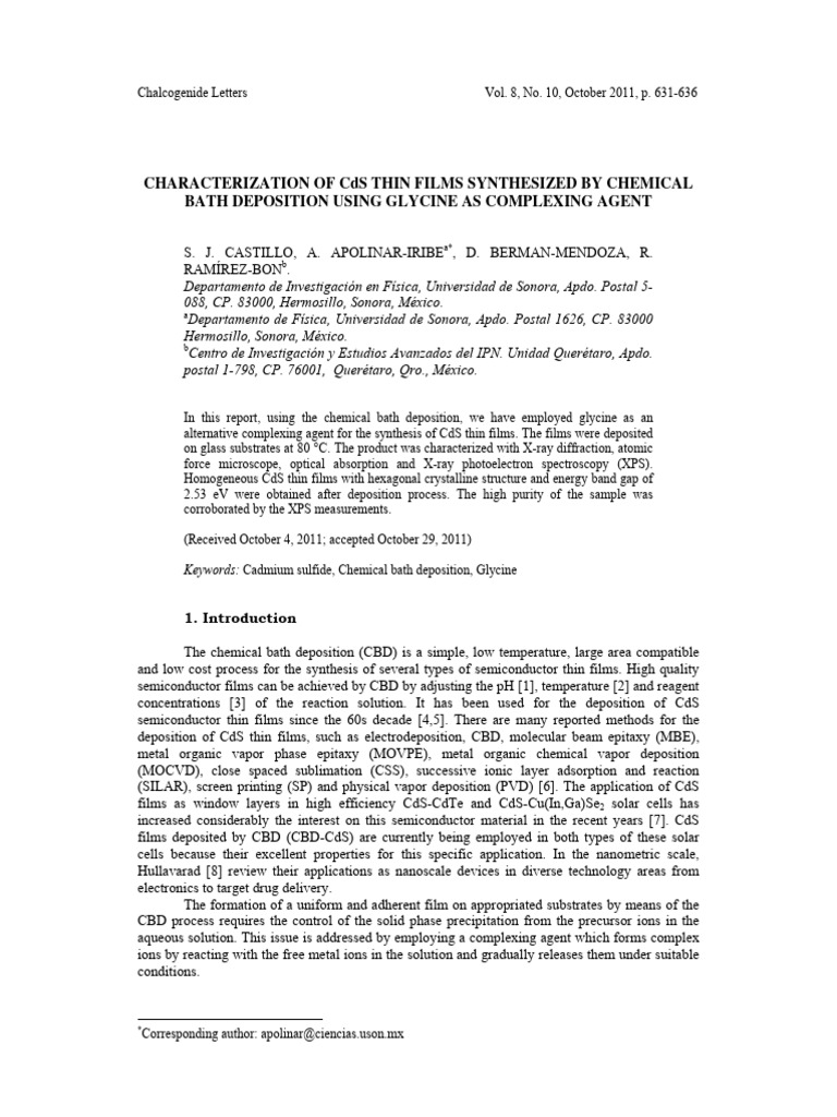 CHARACTERIZATION OF CDS THIN FILMS SYNTHESIZED BY CHEMICAL BATH ...
