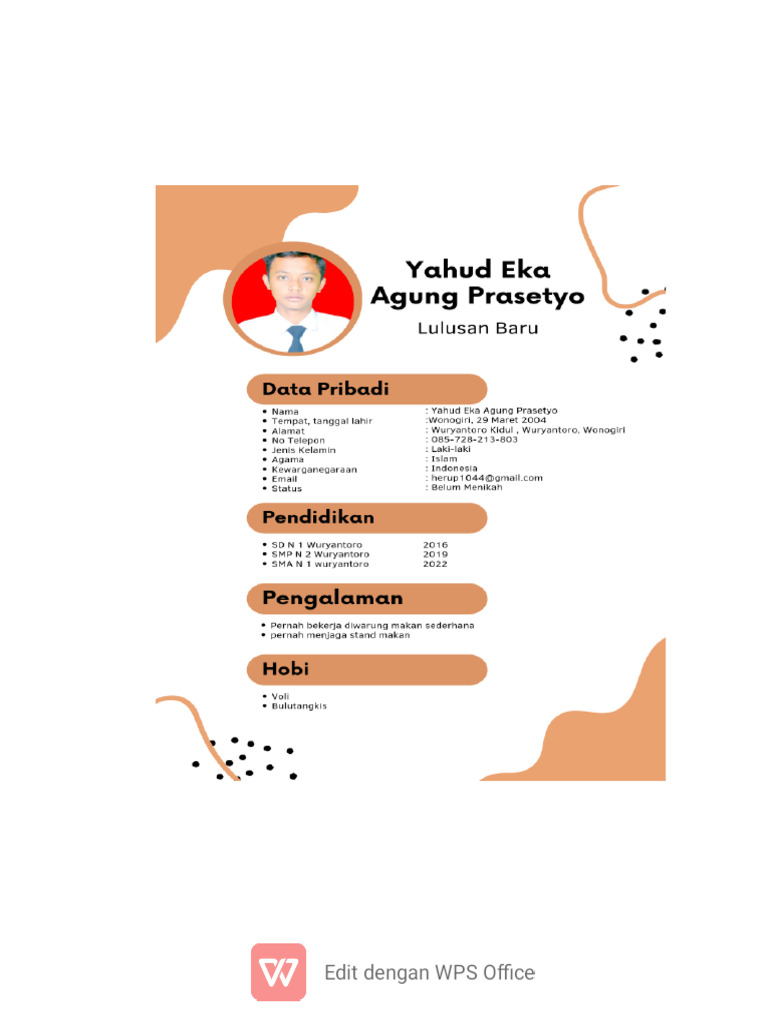 Surat Lamaran Dan Biodata Diri (Yahud Eka A P) | PDF