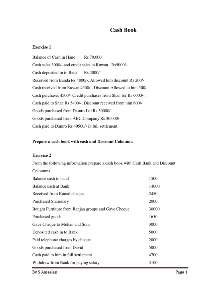 Cash Book-Exercise | PDF