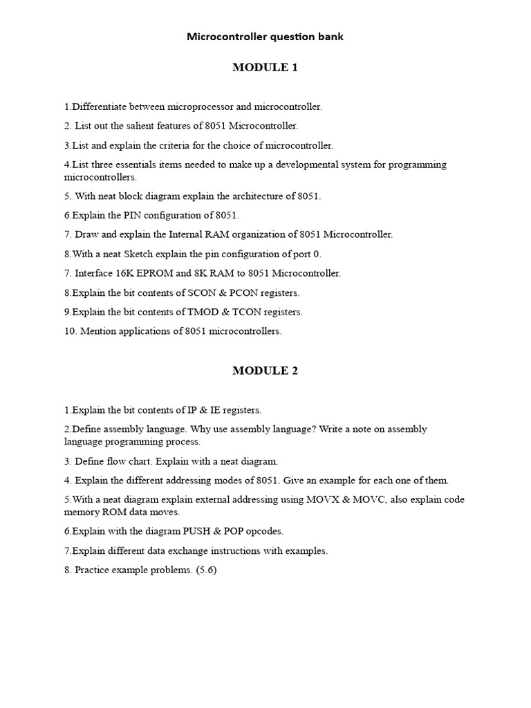 8051 Microcontroller Study Guide | PDF