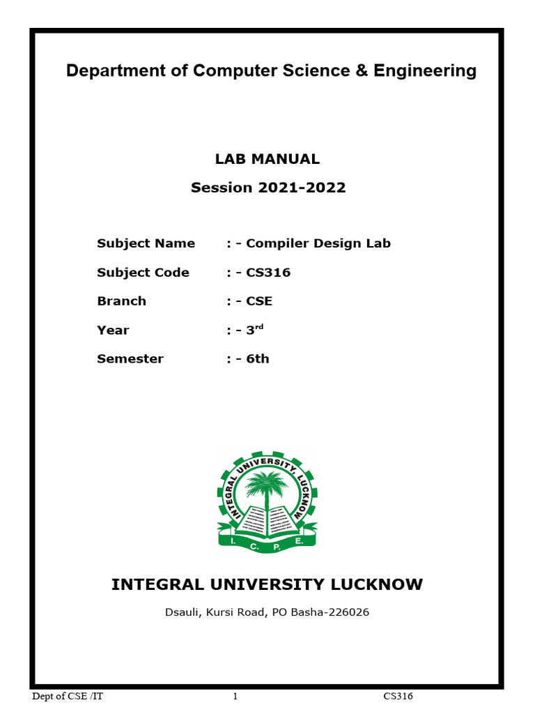 Compiler Design Lab Manual 2021-22 | PDF | Parsing | Compiler