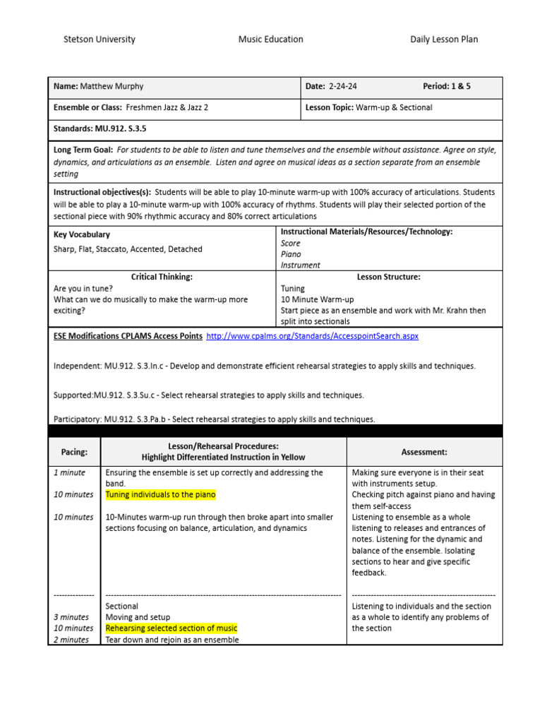 Lesson Plan 1-29 | PDF | Lesson Plan | Piano
