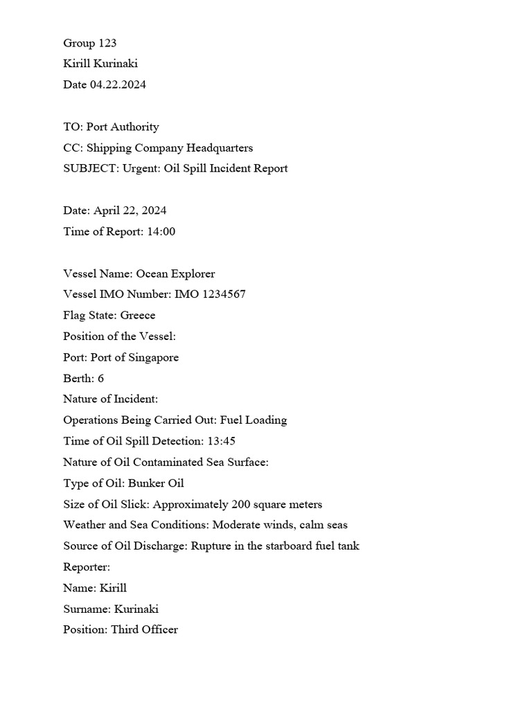 Oil Spill Report: Ocean Explorer | PDF