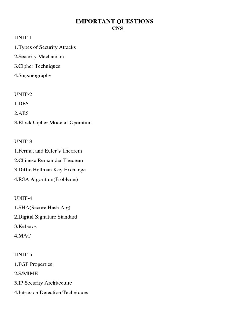CNS Important Questions | PDF