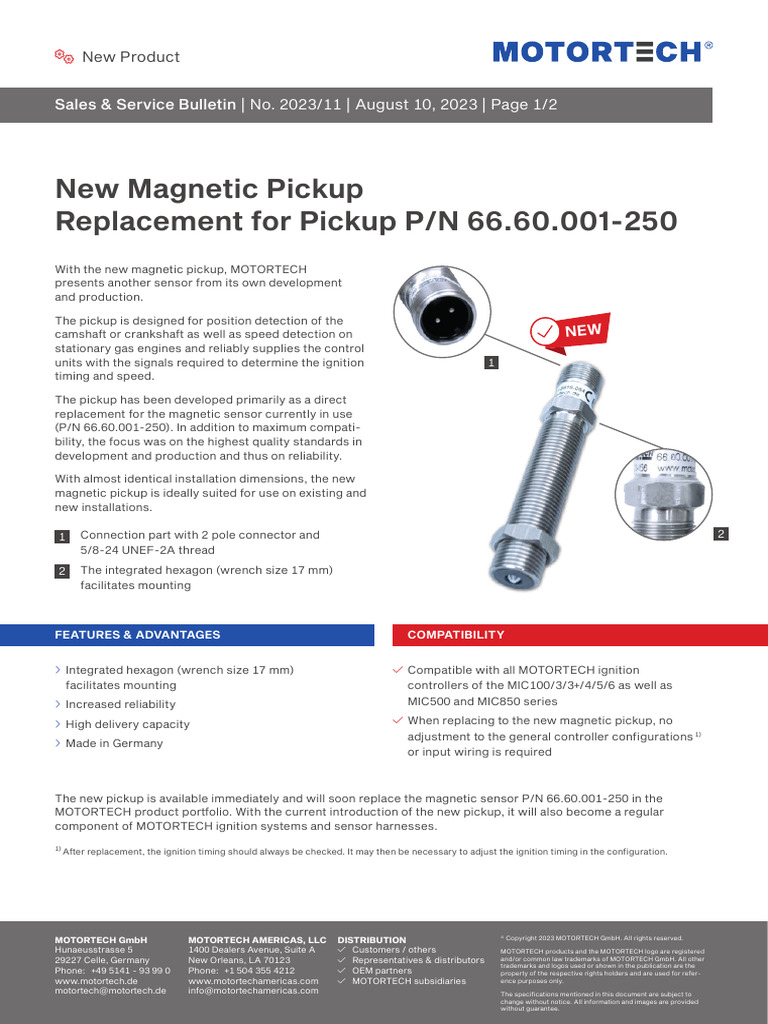MOTORTECH Bulletin 2023 11 NPRD New Magnetic Pickup EN | PDF | Copyright | Screw