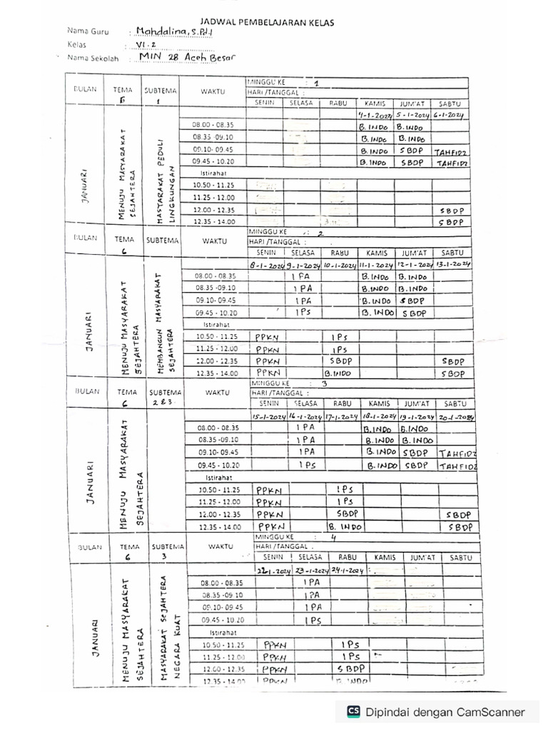 Jadwal Pembelajaran Kelas Pdf