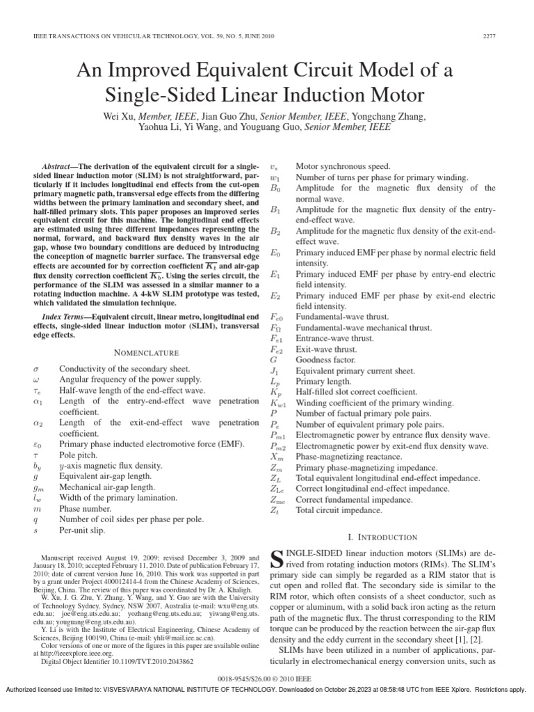 An Improved Equivalent Circuit Model Of A Single Sided Linear Induction