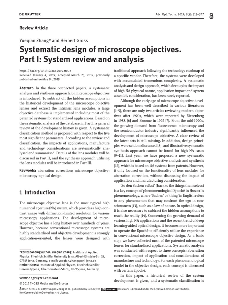 Systematic Design of Microscope Objectives Part I | PDF | Microscopy | Microscope