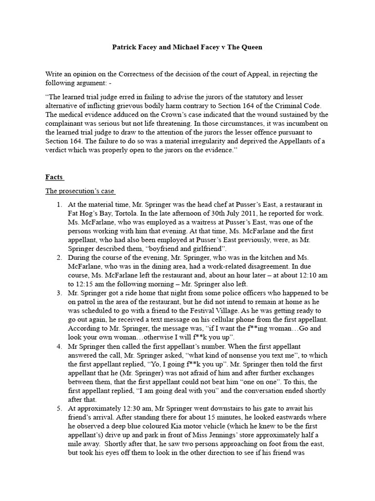 Tutorial 13. No. 2 Patrick Facey and Michael Facey V The Queen | PDF ...