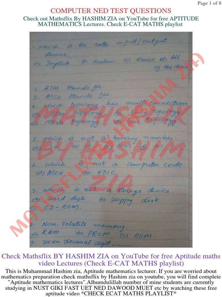 Comp Ned Test Questions | PDF | Observation | Mathematics