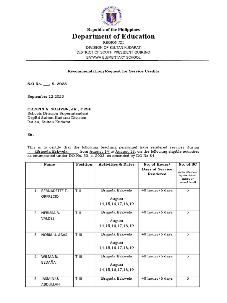 Service Credits Request for Teachers | PDF | Government Institutions ...