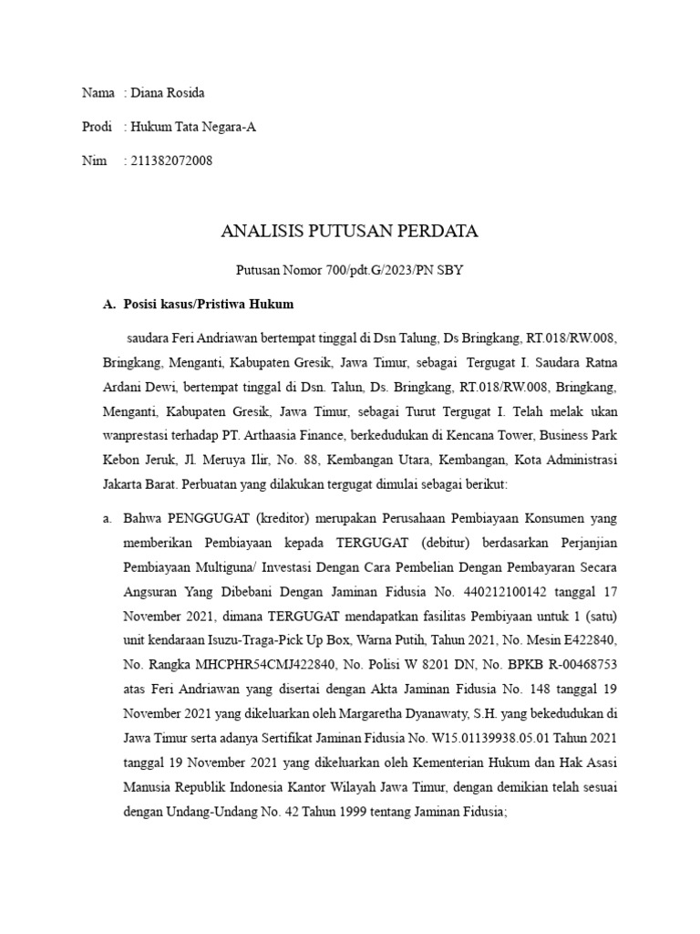 Hukum Acara Perdata (Diana Rosida) | PDF