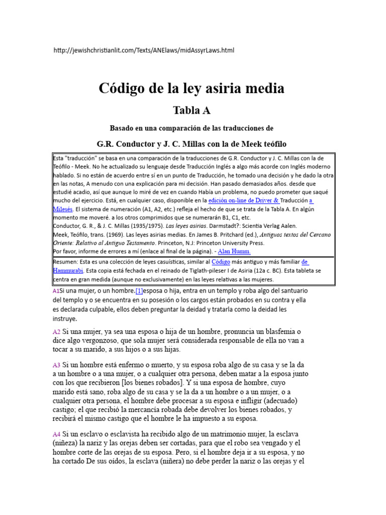 Código de La Ley Asiria Media Middle Assyrian Law Code | PDF ...