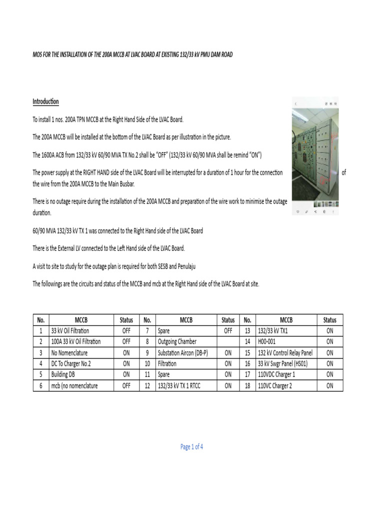 MOS Installation of 200A MCCB | PDF | Equipment | Electronics