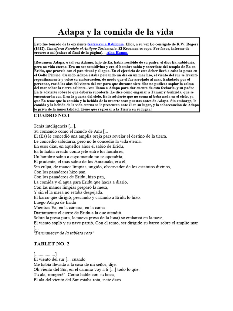 Adapa y La Comida de La Vida | PDF