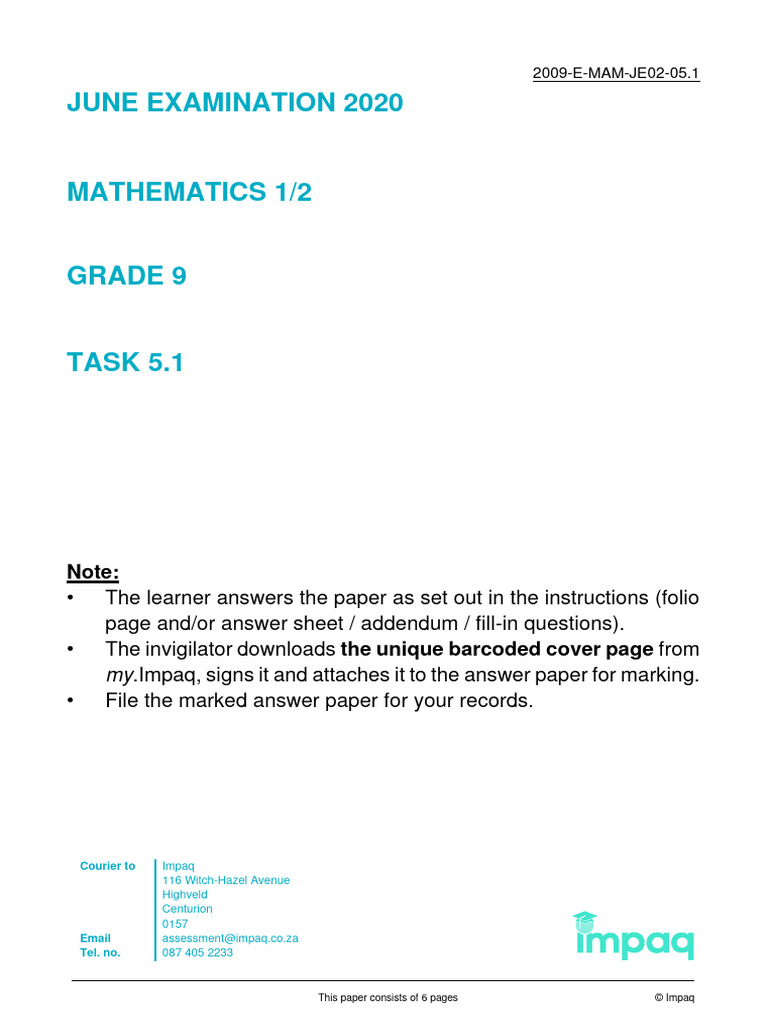 2020-MAT-Grade 09-Jun Exam - Paper 1 | PDF | Arithmetic | Mathematics