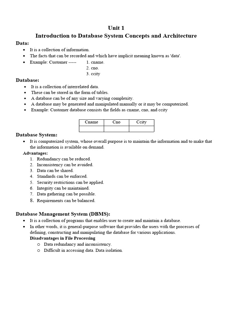 DBMS-Unit 1 Material | Download Free PDF | Databases | Conceptual Model
