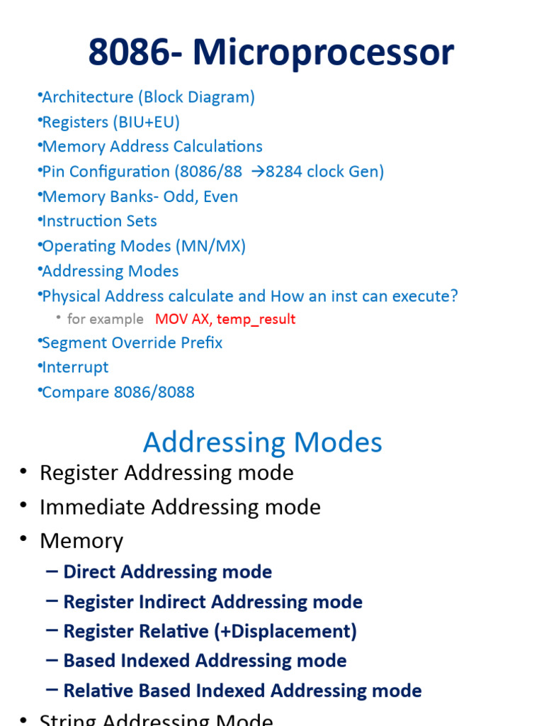 8086A Addressing Modes | PDF | Central Processing Unit | Computer Hardware