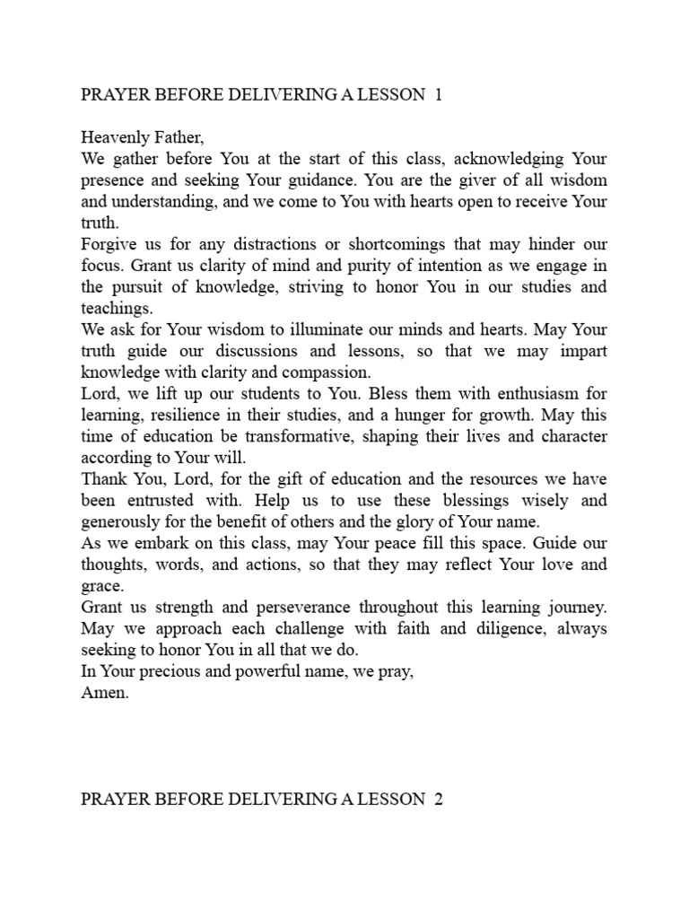 Prayer Before Delivering A Lesson - 2 | PDF | Wisdom | Prayer