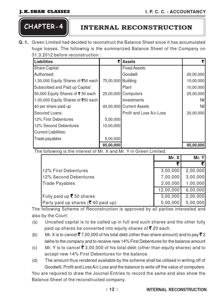 Chapter-4: Internal Reconstruction | PDF | Equity (Finance) | Balance Sheet