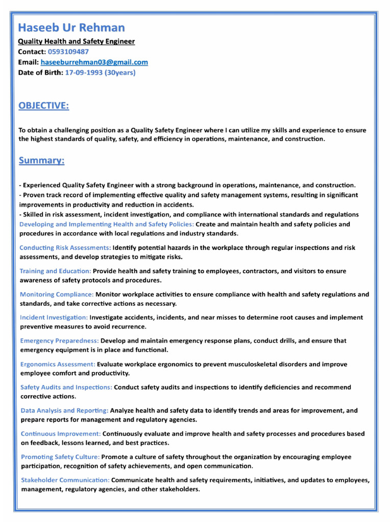 Haseeb HSE ENGINEER 2024 | PDF