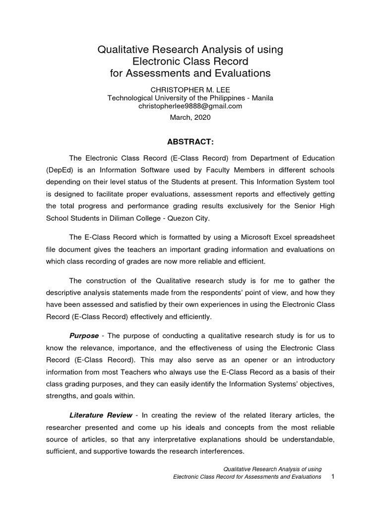Qualitative Research Analysis of Using Electronic Class Record For ...